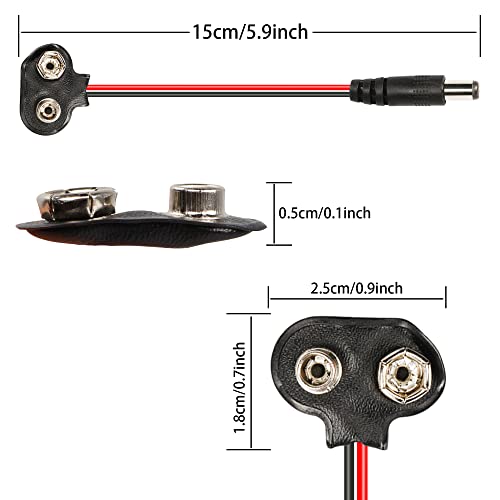 PNGKNYOCN 9V Battery Connector 9v Battery Clip T Type with DC 5.5mmx2.1mm Male Plug for 9V Alkaline Battery(5-Pack)