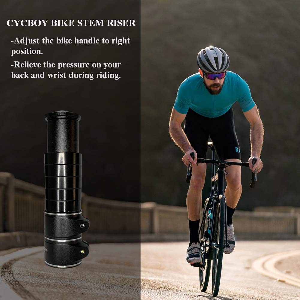 CYCBOY Bike Stem Riser Extender 138mm MTB Bicycle Handlebar Adapter Extension with 2 Hex Tool for 1-1/8'' Fork Road Bike, Mountain Bike, BMX, Fixie(Black)