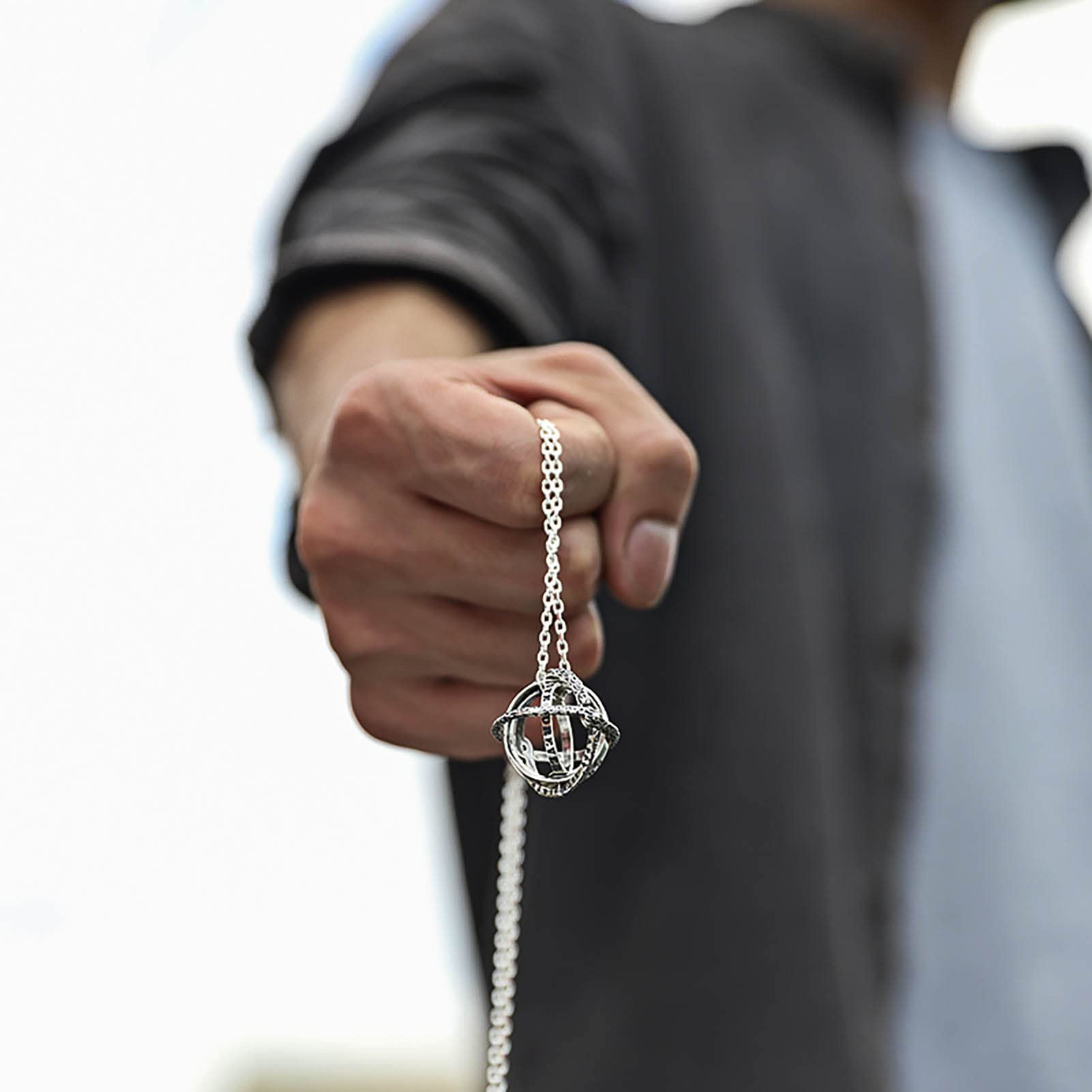 Dinfix Rotating Deformation Ring, Astronomical Ball Ring Necklace, Vintage Handmade Pendant Necklace, Stainless Steel Multi-function Ring (silver, 10)