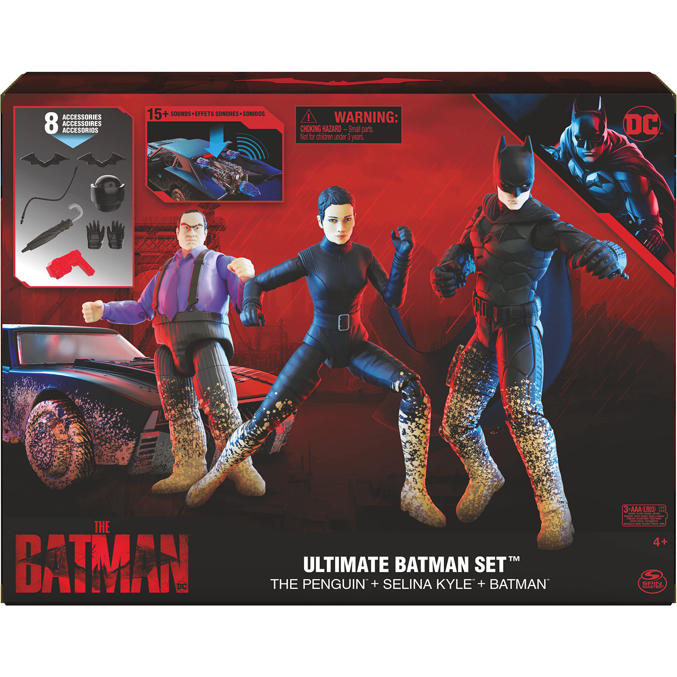 DC Comics, Ultimate Batman Set w/ Exclusive 4β Batman, Selina Kyle, The Penguin Action Figures, Batmobile, Batman Movie Kids Toys, Age 4 and up (Amazon Exclusive)