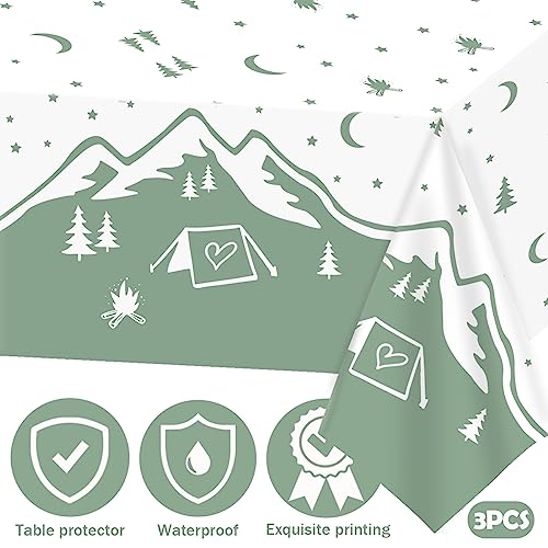 ssailue decor 3pcs Camp Bachelorette Party Disposable Tablecloth,Mountain Camp Bachelorette,Weekend in The Woods for Girls Bridal Shower Wedding Engagement Party Decorations