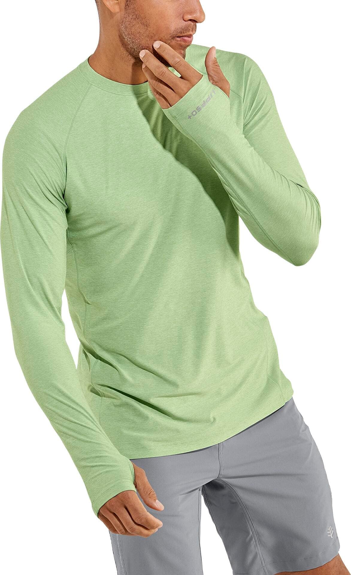 Coolibar UPF 50+ Men's Agility Long Sleeve Performance T-Shirt- Sun Protective (X-Large Tall- Spring Green Heather)