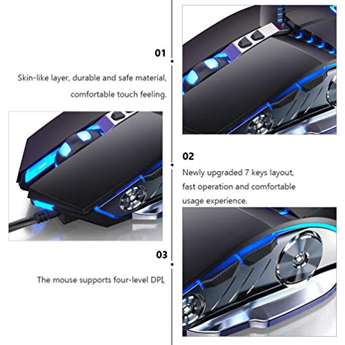 Silent Gaming Mice Mice Portable PC Silent Wired RGB Gaming with 7 Color Backlight PC Computer Gaming Mice for Windows PC Gamers (Black) Mouses Portable Pc Office Pc