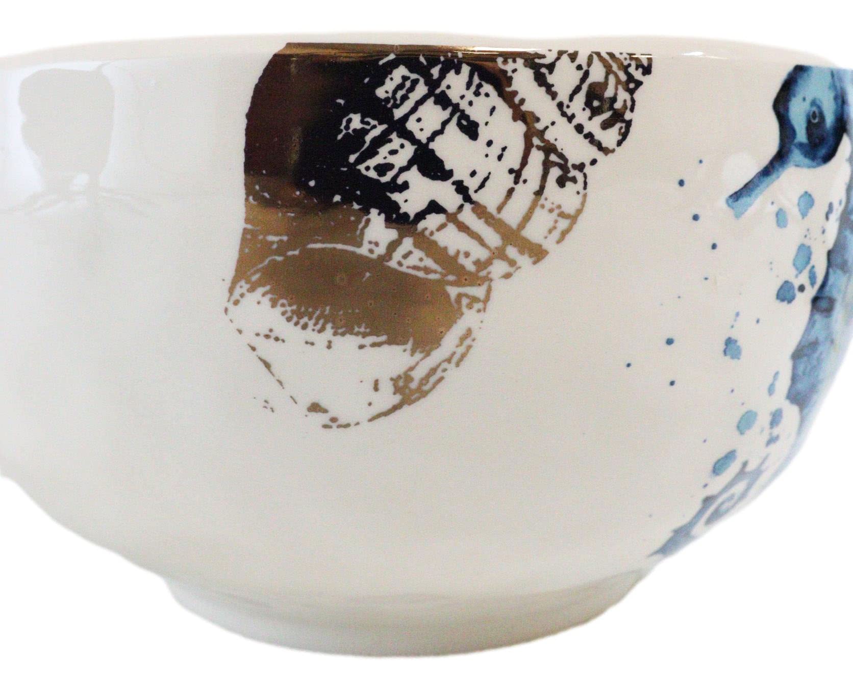 Ebros Nautical Marine Coastal Sea Life Blue And White Seahorse Ceramic Dinnerware For Beach Party Hosting Kitchen And Dining Earthenware Serveware (Large Pasta Noodles Salad Soup Serving Bowl 95oz)