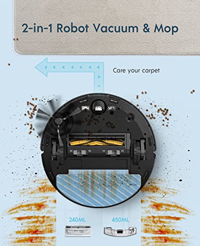Yeedi vac max Robot Vacuum Mop Combo - 2-in-1, Powerful 3000Pa Suction, Up to 200 Minutes Runtime, Smart Mapping, Carpet Detection, Editable Map for Precise Cleaning on Hard Floors