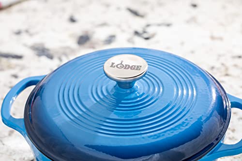 Lodge 3 Quart Enameled Cast Iron Dutch Oven with Lid β Dual Handles β Oven Safe up to 500Β° F or on Stovetop - Use to Marinate, Cook, Bake, Refrigerate and Serve β Caribbean Blue