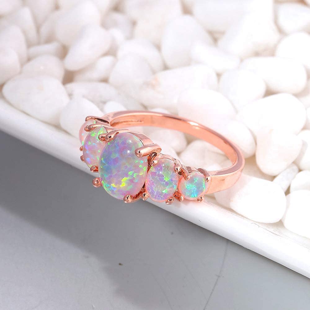 CiNily 14K Rose Gold Plated Pink Fire Opal Ring for Women October Birthstone Engagement Wedding Ring Size 8