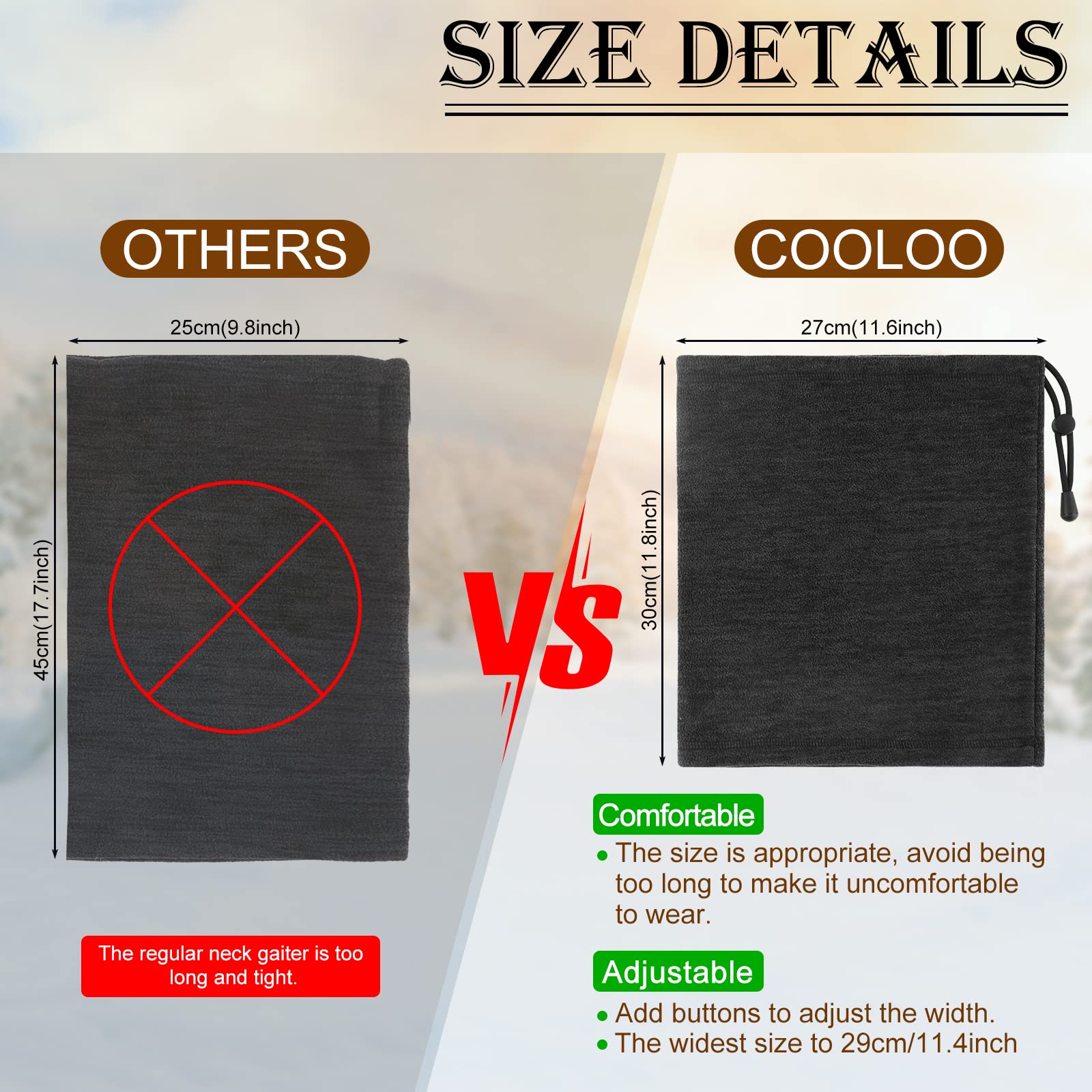 COOLOO Neck Warmer, 2 Pack Winter Neck Gaiter for Men Women Scarf Face Cover Skiing Sports