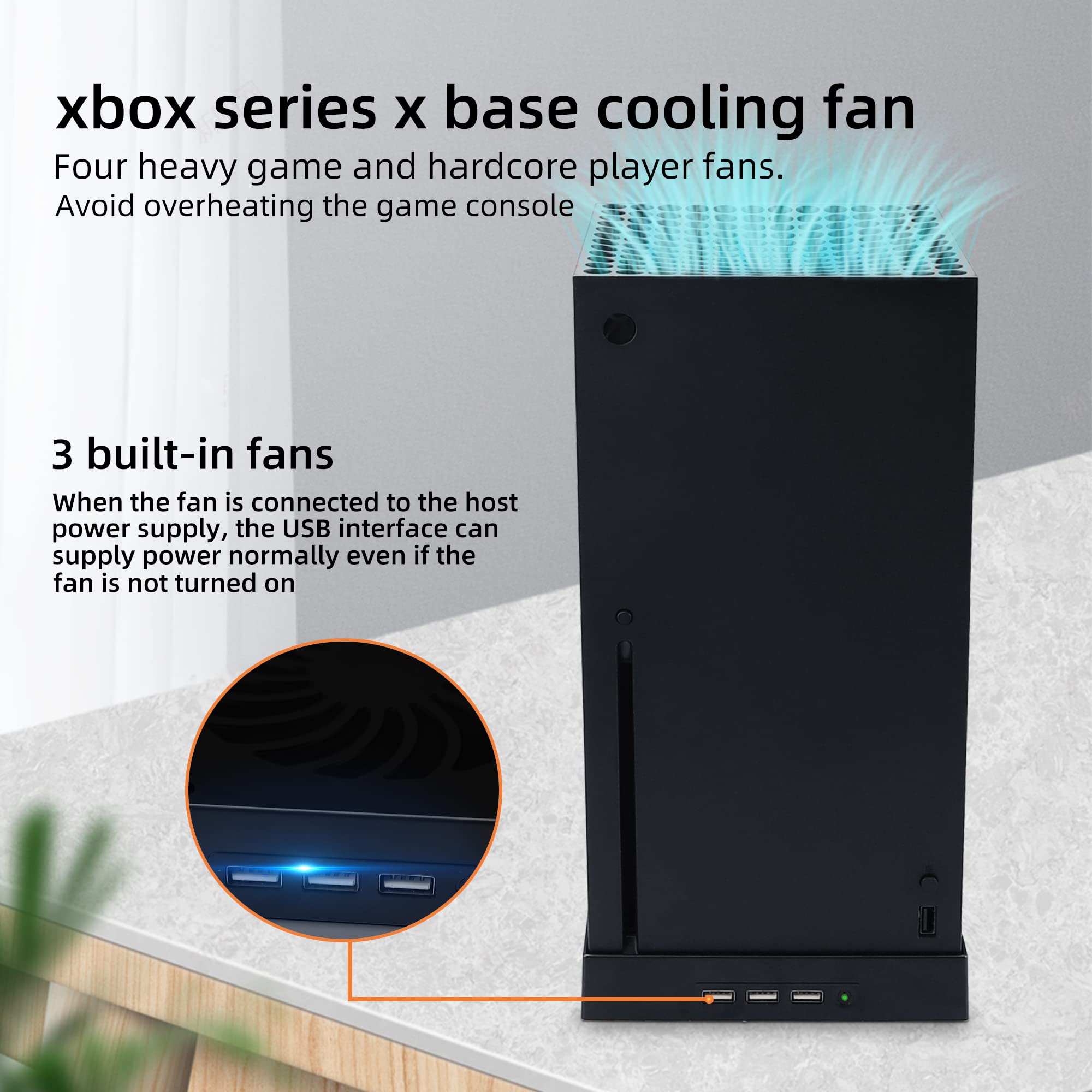 Cooling Fan Stand for Xbox Series X, Dual Purpose Cooler System Dock Station with 3 USB Port and LED Light Indicator 3 Level Adjustable Speed