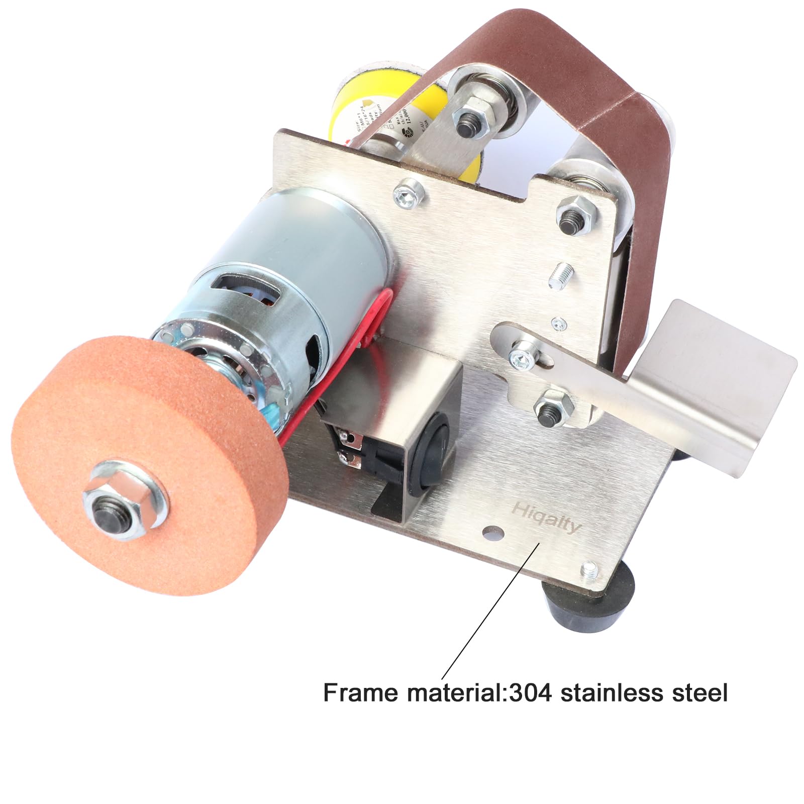 Hiqalty Electric Belt-Sander Polishing-Grinding Sharpener Adjustable -13 x 1.2in DIY Power Sanding Machine Mini Bench Belt Grinder Kit, Multifunctional for Knife Making, Woodworking(mini belt sander)