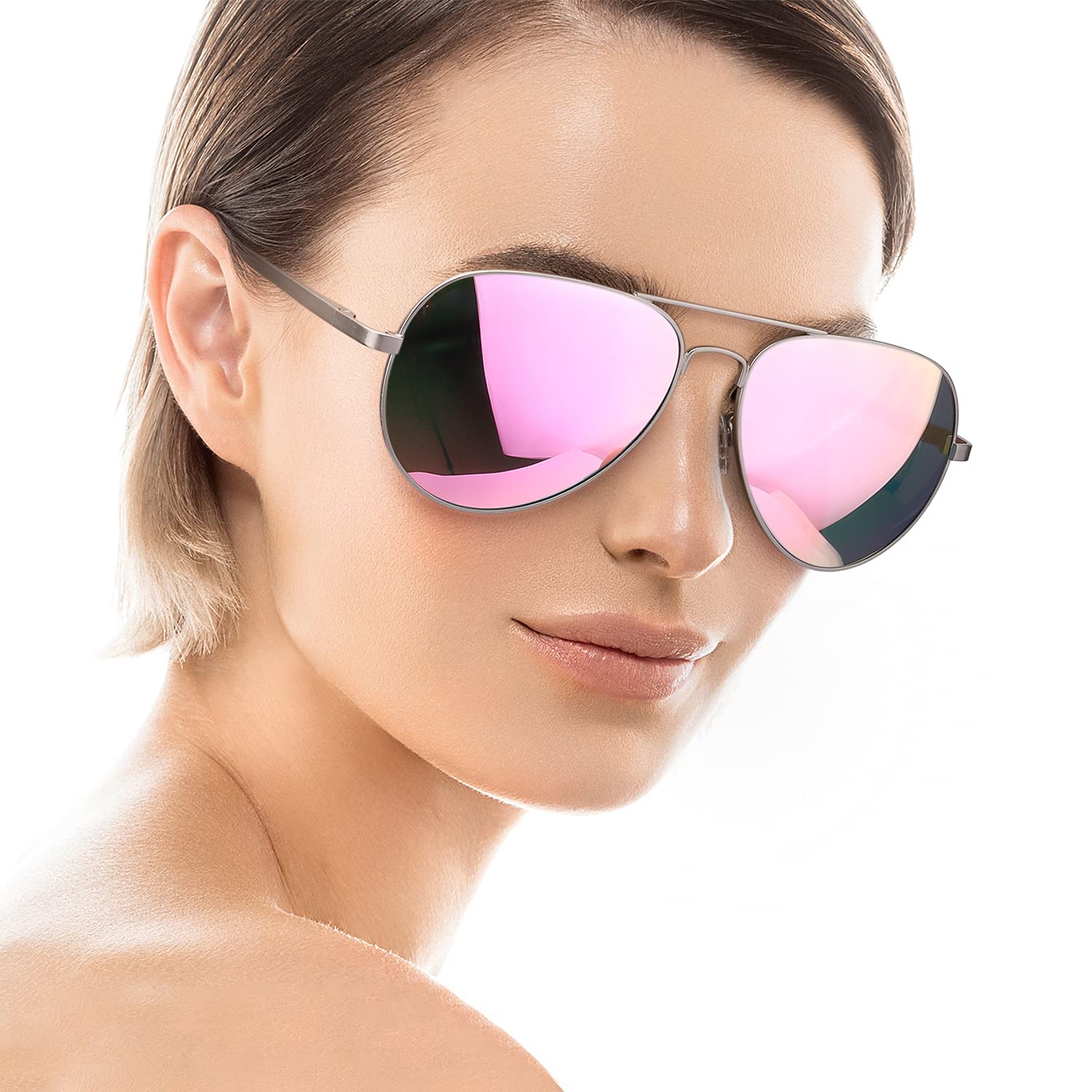 SODQW Aviator Sunglasses for Women Men Oversized with Metal Frame, Mirrored Polarized Aviator Sunglasses with UV Protection
