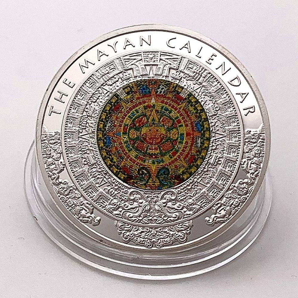 Exquisite Collection of Commemorative Coins Mayan Lacquer Dragon Painted Mexican Embossed Silver Plated Medal Collectible Coin Pyramid Sundial Gold Coin