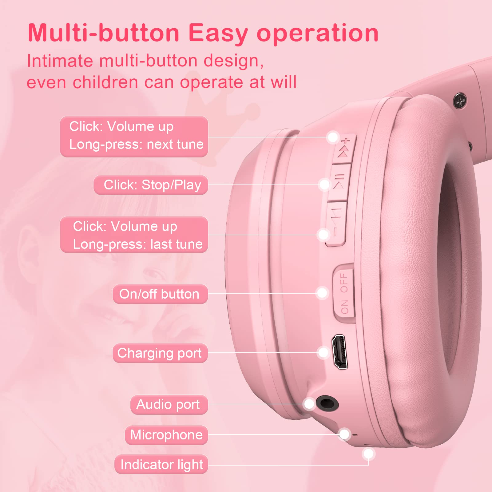 SIMGAL Bluetooth Cat Ear Headphones for Kids, Wireless & Wired Mode Foldable Headset with Mic, RGB LED Light, for Girls School Gaming, Compatible with Mobile Phones PC Tablet
