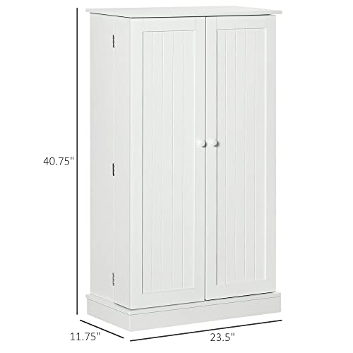 HOMCOM 41" Farmhouse Kitchen Pantry, Freestanding 2 Door Storage Cabinet with Adjustable Shelves for Living Room and Dinning Room,White