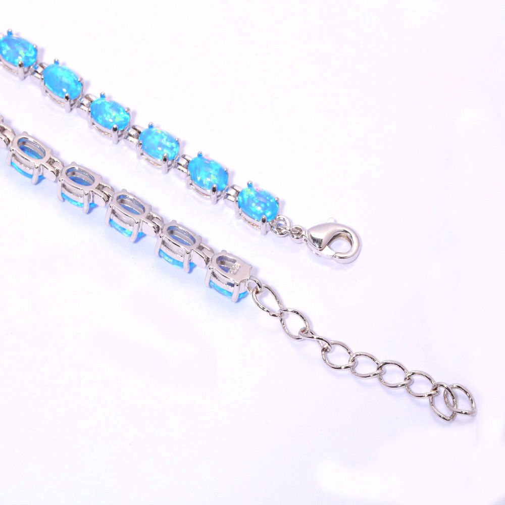 CiNily Blue Fire Opal Tennis Bracelet for Women 14K White Gold Plated Adjustable Oval Shape Gemstone Bracelet Opal Jewelry