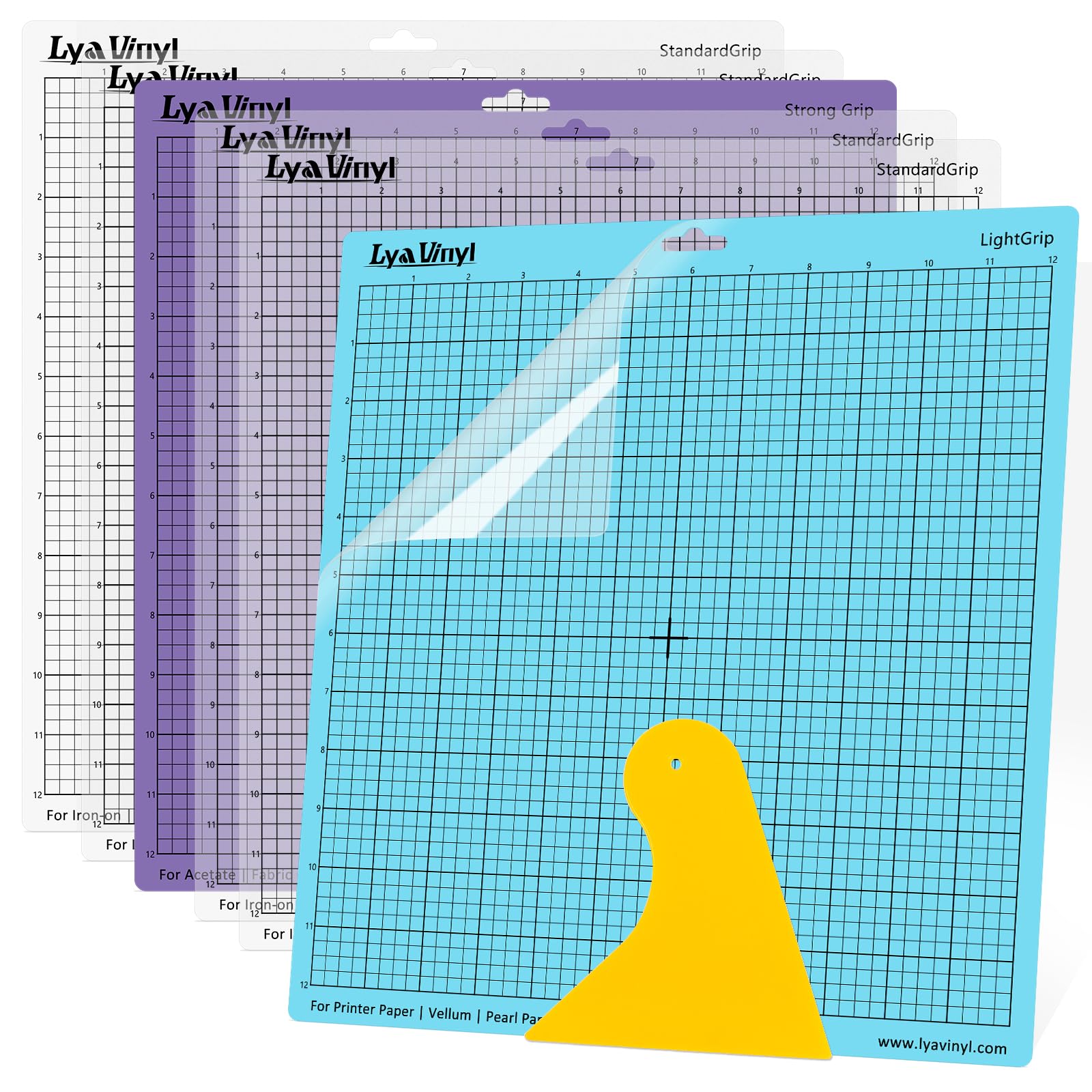 Cutting Mats for Silhouette Cameo 4/3/2/1 - Lya Vinyl 6 Pack 12X12 inch Variety Adhesive Sticky Quilting Cutting Mats Replacement for Silhouette Cameo Accessories (StandardGrip, LightGrip, StrongGrip)
