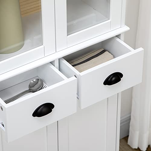 HOMCOM 61" Freestanding Kitchen Pantry, Traditional Style Storage Cabinet with Soft Close Doors, Adjustable Shelves, and 2 Drawers, for Living Room, Dining Room, White