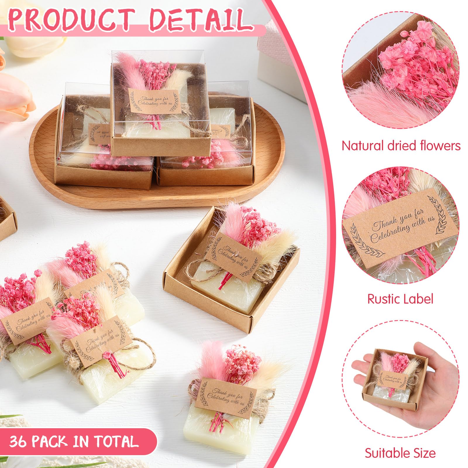 Heigble 36 Pcs Wedding Soaps Gifts for Guests Handmade Baby Shower Small Scented Soap Rectangle Mini Soap Bulk Baby Shower Bridal Shower Wedding Supplies