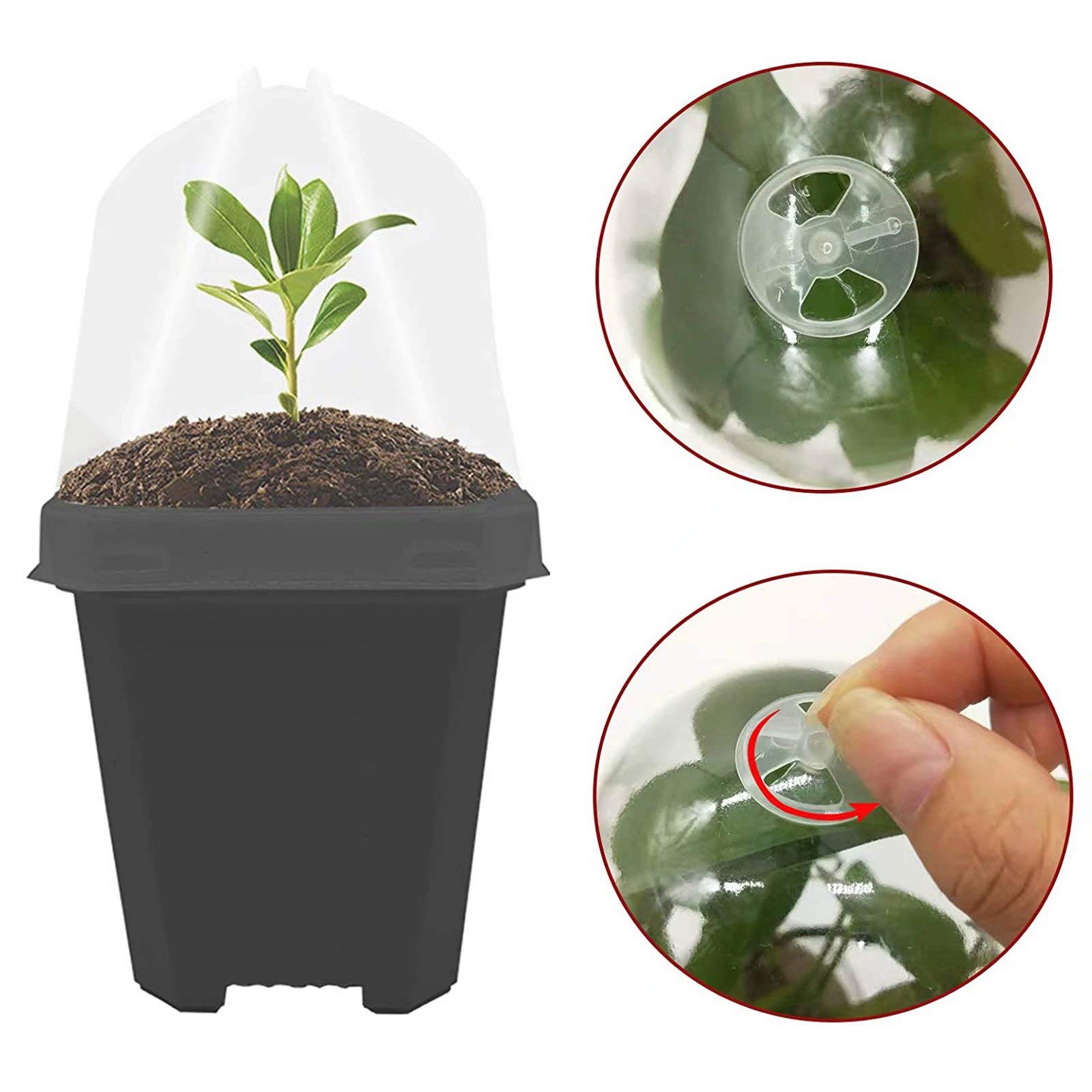 Brave Tour 10 Sets 4 inch Plant Nursery Pots with Humidity Dome, Planting Pots Seedling Trays with Plastic Dome,Plant Container Cups with Vented Domes and Drain Holes