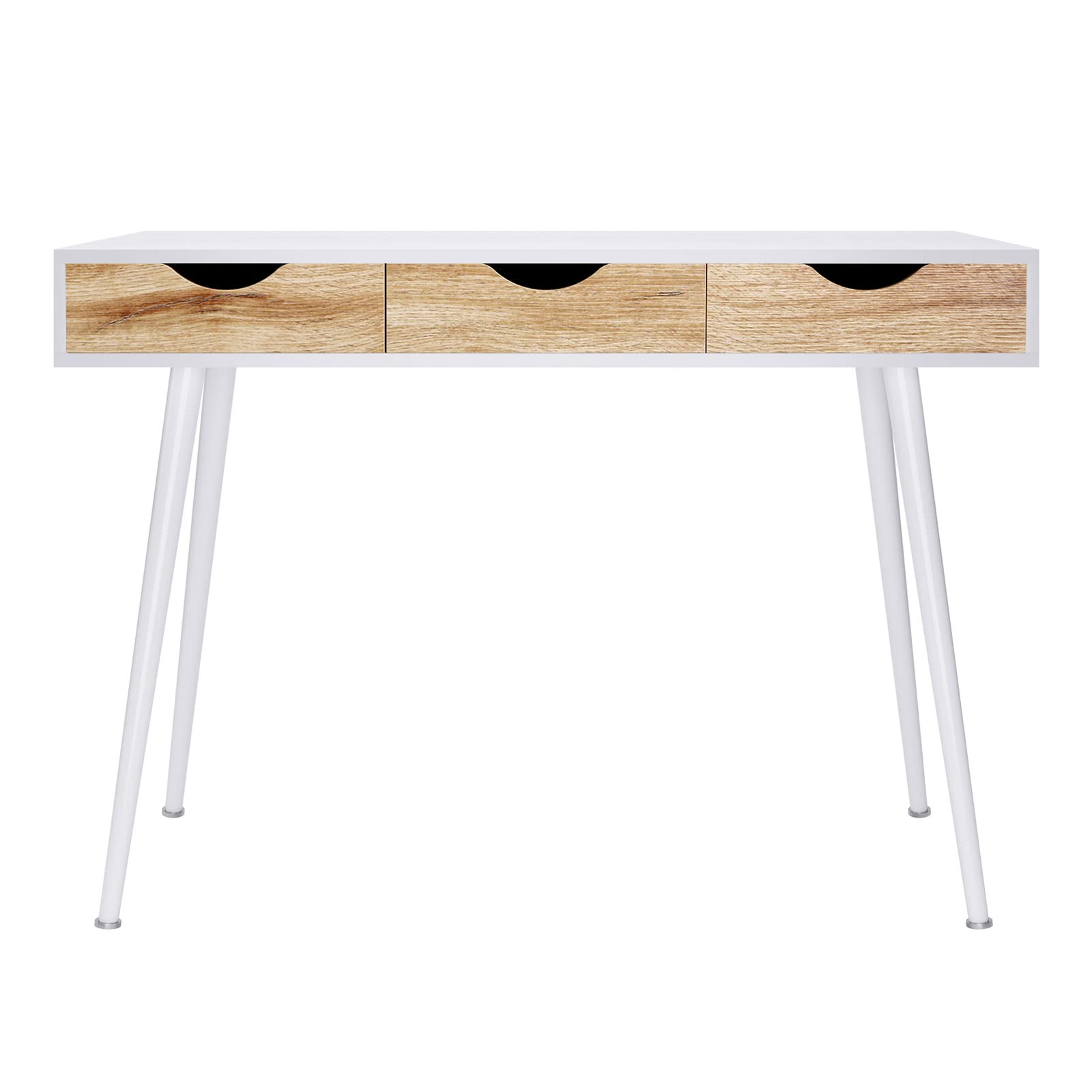 soges Mid Century Desk with Drawers, 3-Drawer Writing Study Desk, 43.3 inches Home Office Computer Desk for Small Space, Multifunctional Vanity Table Desk, White