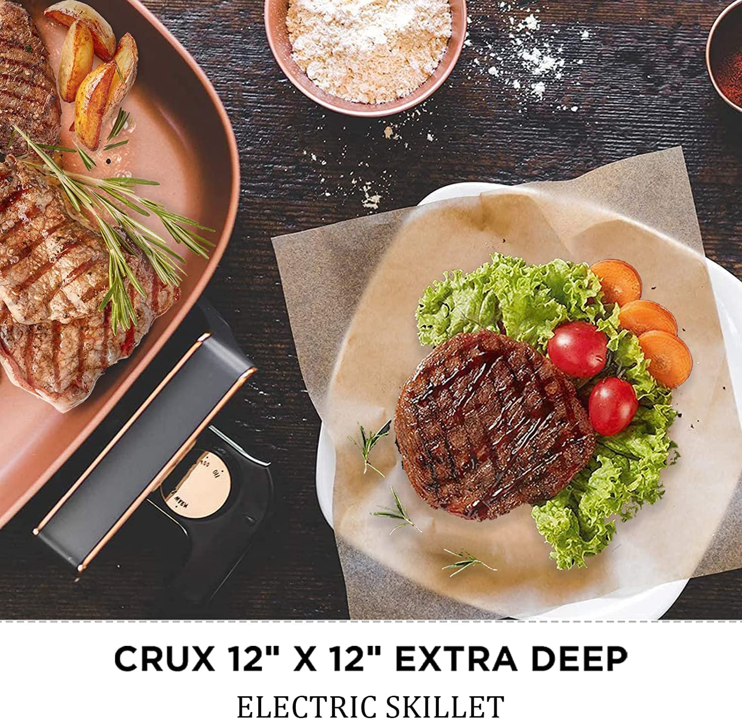 Extra Deep Electric Skillet Nonstick - Serves 3 to 5 People (6Qt.)