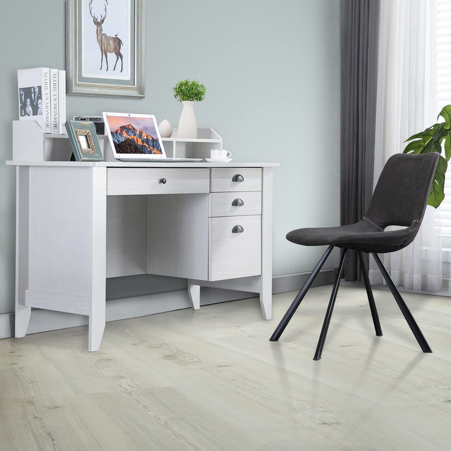 Catrimown Computer Desk with Drawers and Hutch, Vintage Wood Home Office Desk Writing Study Teens Student Desk PC Laptop Table, for Small Spaces, Black