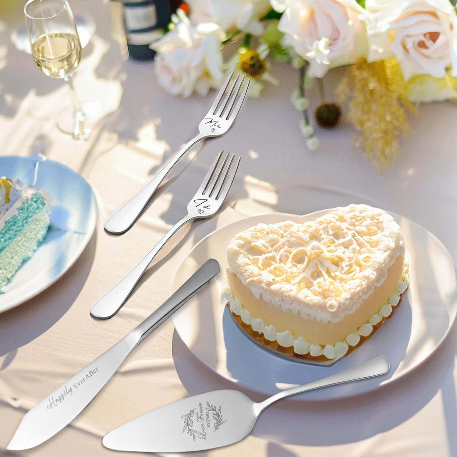 Gold Cake Cutting Set for Wedding, Wedding Cake Knife and Server Set, Pie Server Spatula and Cake Cutter Set for Wedding Mr and Mrs Gifts