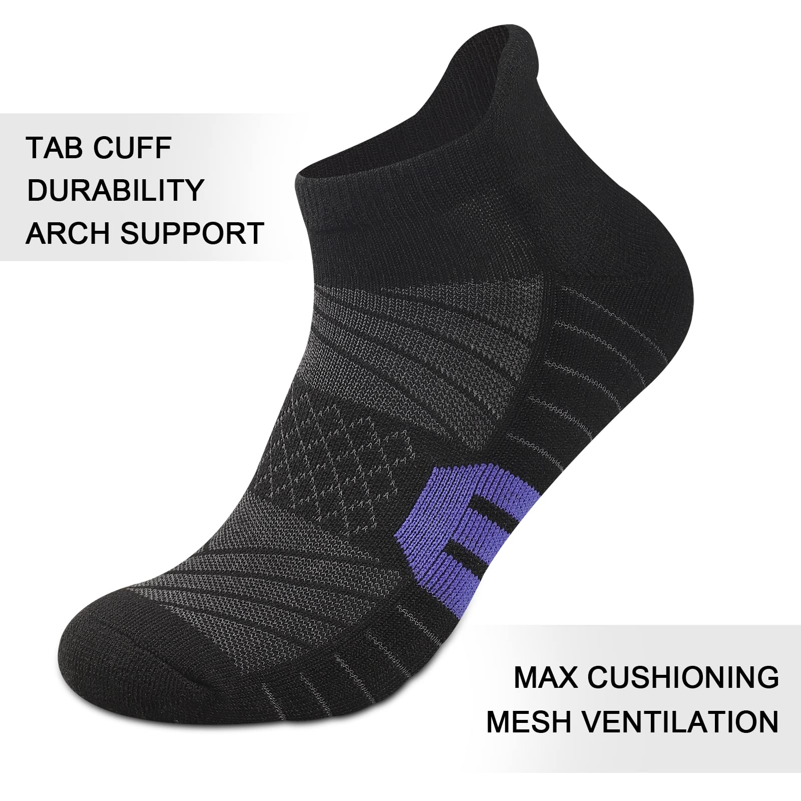 COOPLUS Mens Ankle Athletic Cushion Socks Breathable Low Cut Sports Running Socks with Tab (6 Pairs)