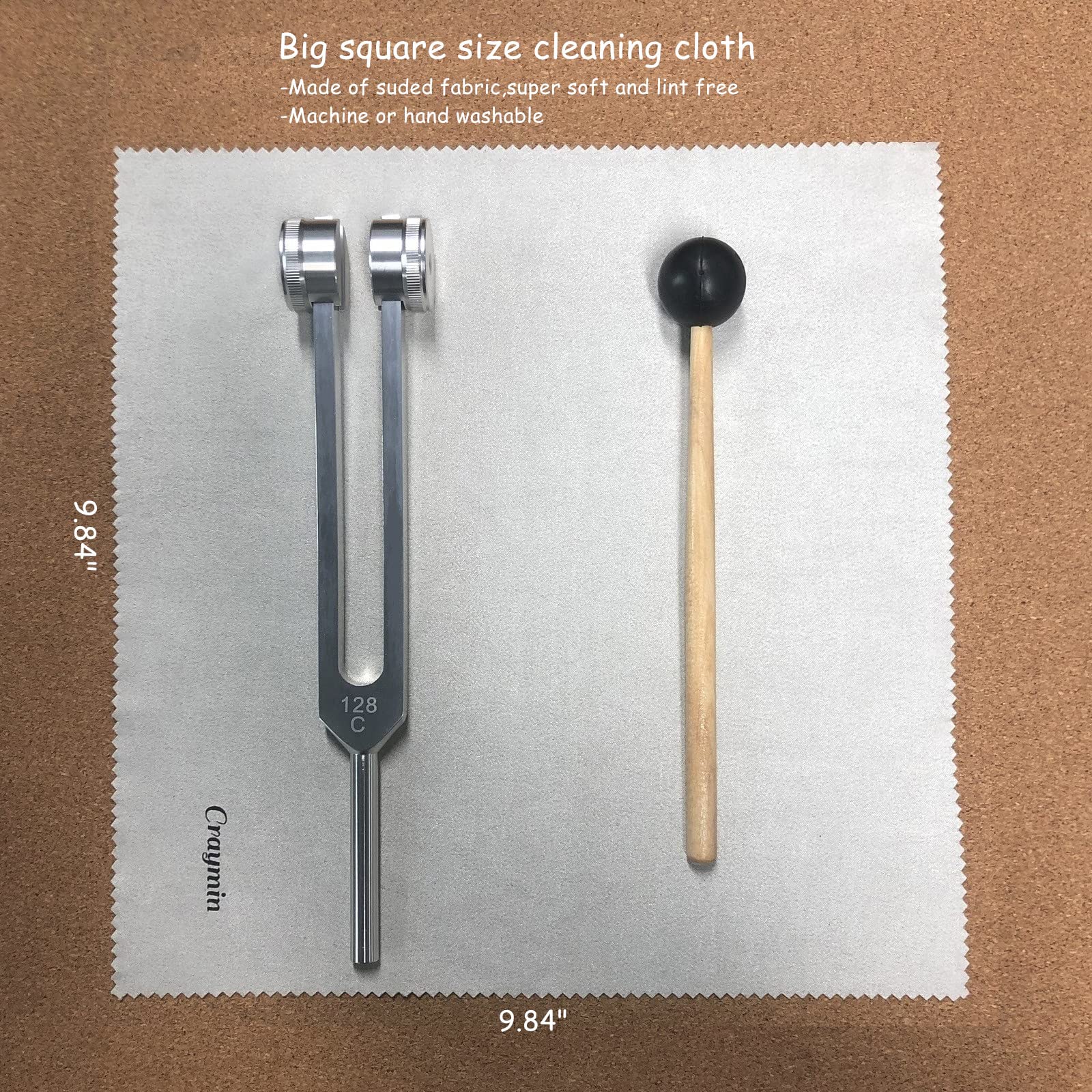 Craymin 128 Hz Tuning Fork with Silicone Hammer, Repair Tool and Cleaning Cloth Packed in Soft Zipper Velvet Bag (Siver)