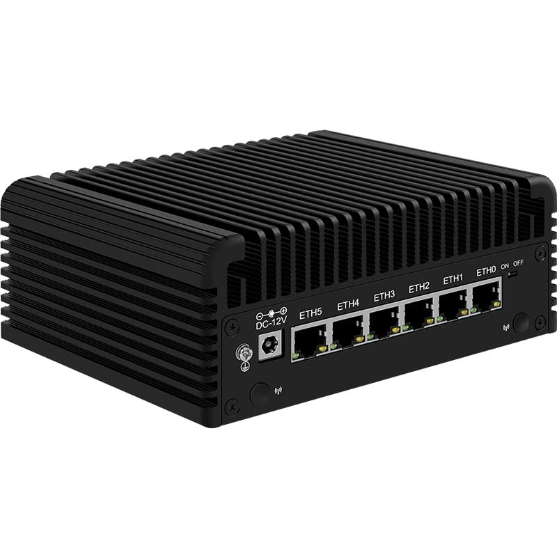 CWWK Fanless Mini PC Intel N Series-N100(4C/4T up to 3.4GHz) Low Power Processor, DDR5, 6x2.5GbE Intel I226V, 4K Display Outputs,M.2 NVMe, SATA3.0, 5 USB Ports, Firewall Router (N100-6L Barebone)