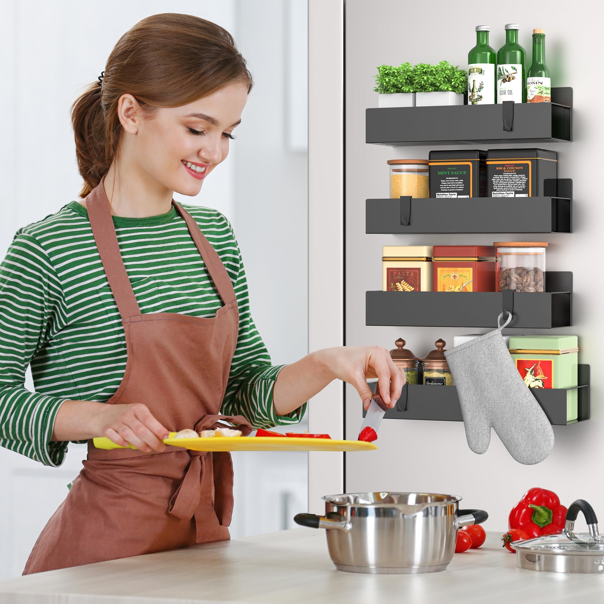 Hleelomi 6 Pack Magnetic Spice Rack Organizer Storage for Refrigerator and Oven, Fridge Organizers and Shelf
