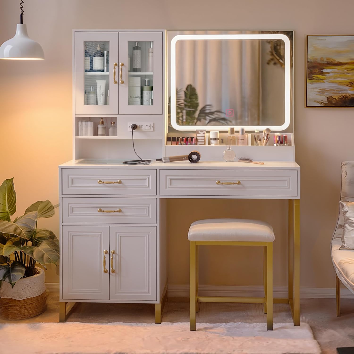 Furnaza Makeup Vanity with Mirror and Lights
