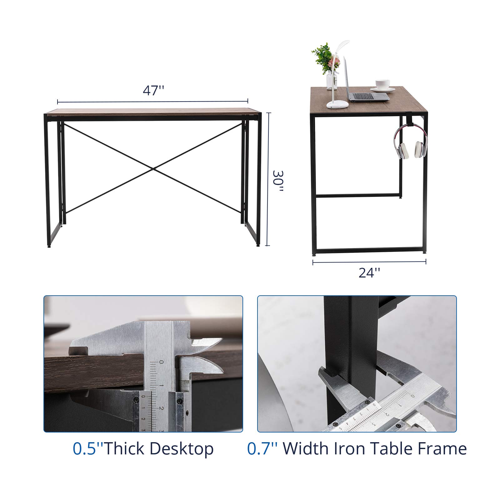 Cozy Castle Computer Desk Office Desk Writing Simple Study Desk Folding Foldable Desk Laptop Table for Home Office Notebook Desk Desktop Black Frame (Oak, 47")