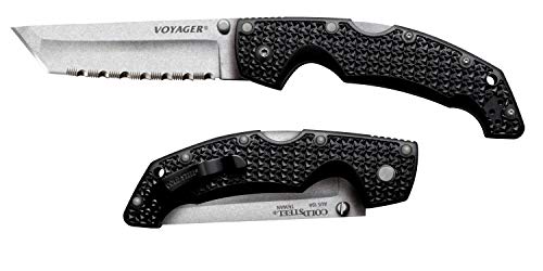 Cold Steel Voyager Series Folding Knife with Tri-Ad Lock and Pocket Clip, Tanto Serrated, Large