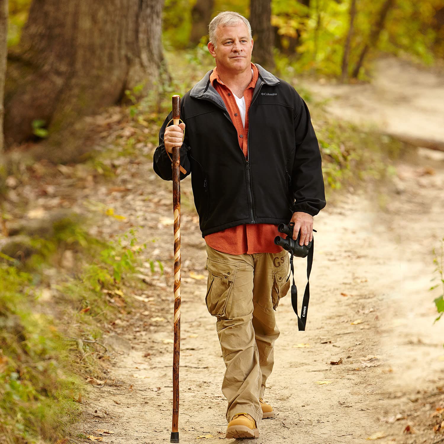 Brazos Rustic Wood Walking Stick, Twisted Hickory, Traditional Style Handle, for Men & Women, Made in the USA, 55"