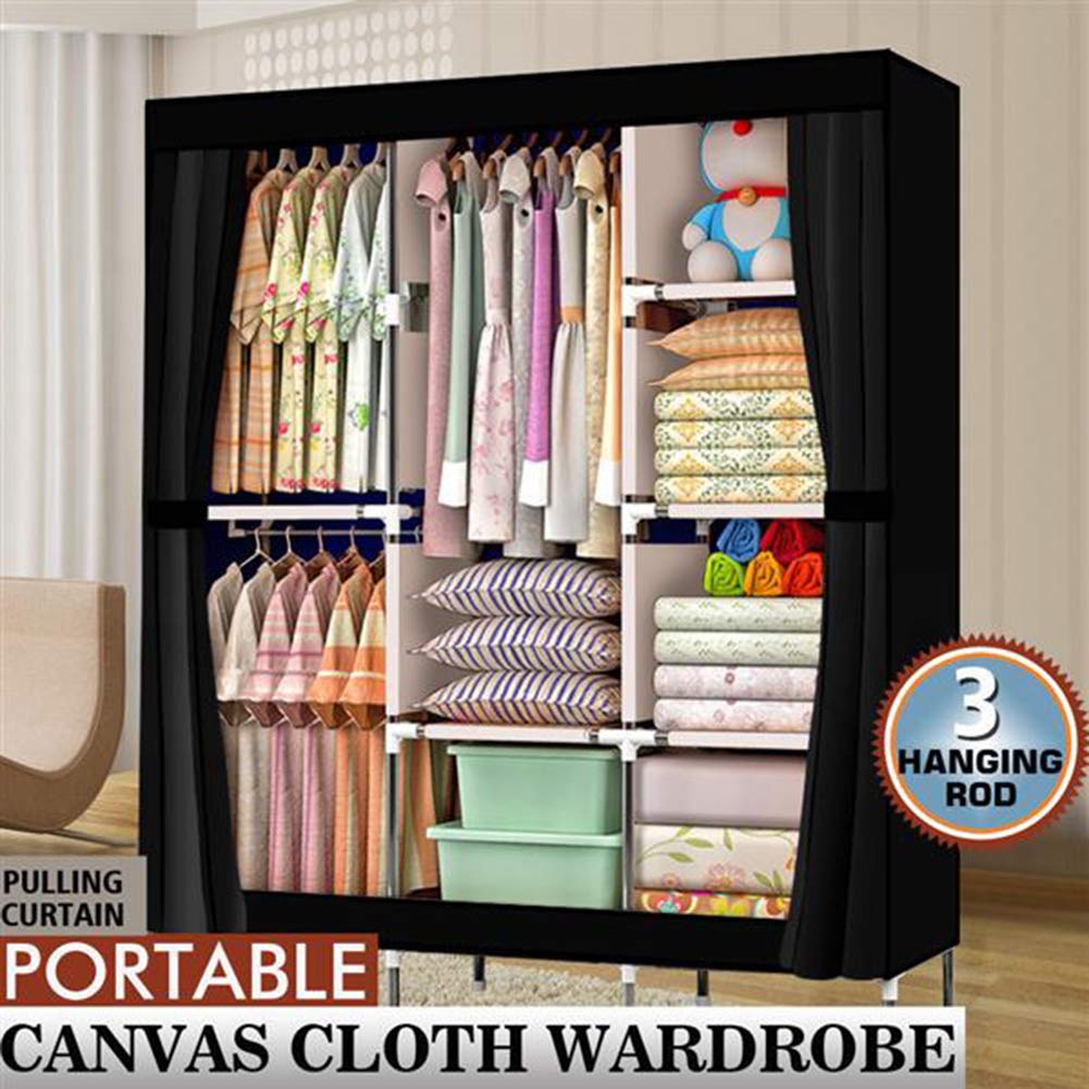 yimingli Portable Clothes Wardrobe Closet Storage Organizer Shelf with Non-Woven Fabric and Hanging Rod(71 inch Black)