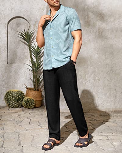 Mens Drawstring Linen Pants Relaxed Fit Elastic Waist Casual Pants Lightweight Yoga Beach Trousers Black