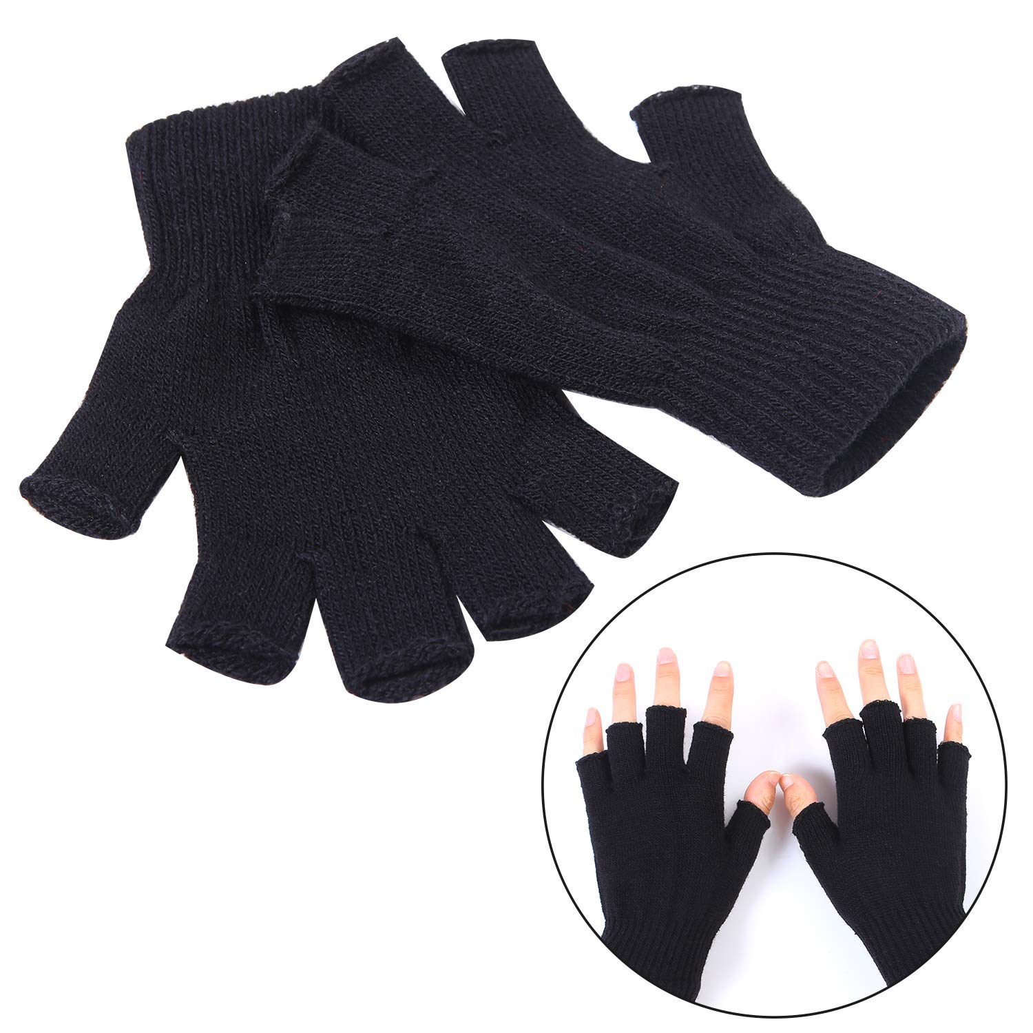 Cooraby 2 Pairs Unisex Warm Half Finger Gloves Winter Fingerless Gloves (L for Adults, M for Teens, S for Kids) (Black, Medium)