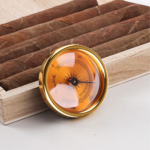 Gold Round Glass Analog Hygrometer For Humidors Gold For Guitar Violin Cabinet File Box 44x44x22mm