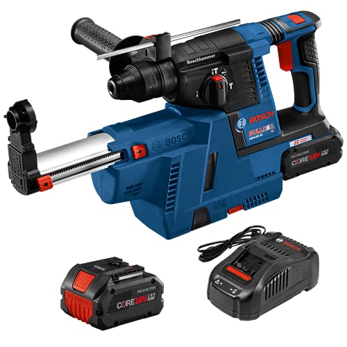 BOSCH GBH18V-26K24AGDE Brushless SDS-plus Bulldog 1 In. Rotary Hammer Kit with Dust-Collection Attachment and (2) CORE18V 8.0 Ah PROFACTOR Performance Batteries