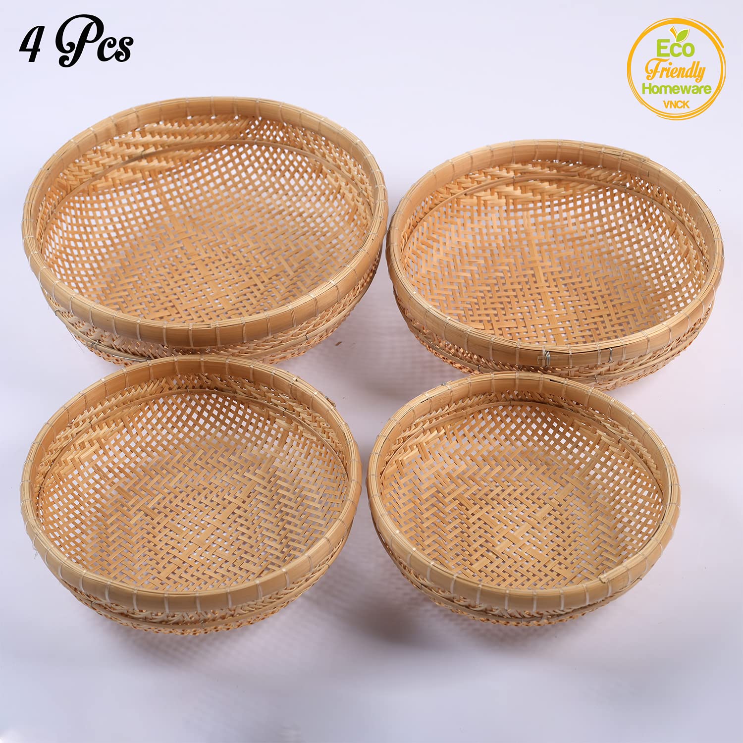 ECO FRIENDLY HOMEWARE VNCK Fruit Holder For Kitchen Countertop, Fruit Bowls For Table Centerpiece, Decorative Bowl, Fruit Bowl For Kitchen Counter (9.8", 11", 11.8", 13.4" diameter, 4 Pcs, Hole)