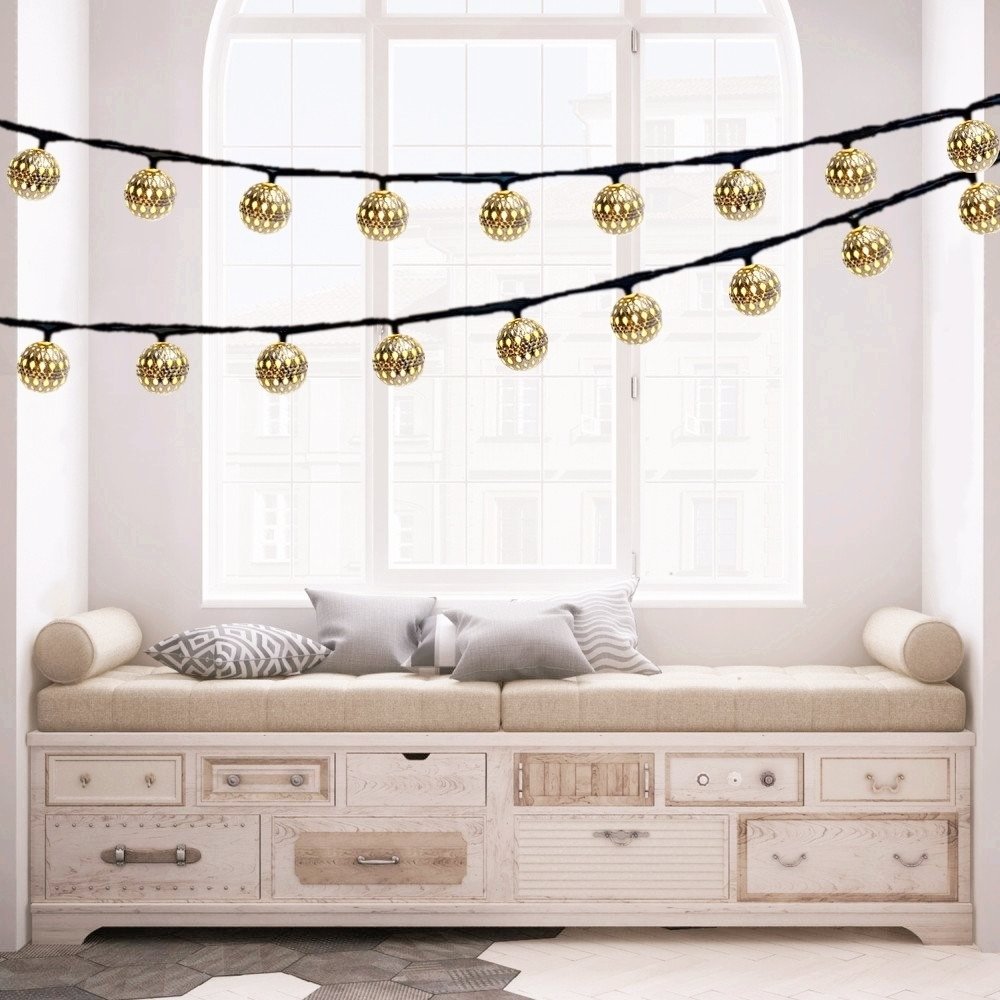 Solar String Light Outdoor, Goodia 30 LED Gold Moroccan Waterproof Warm White String Lights for Curtain,Bedroom,Patio,Lawn,Landscape,Fairy Garden,Home,Wedding,Holiday,Christmas Tree,New Year,Party