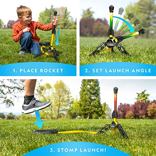 NATIONAL GEOGRAPHIC Air Rocket Toy β Ultimate LED Rocket Launcher for Kids, Stomp and Launch the Light Up, Air Powered, Foam Tipped Rockets up to 100 Feet