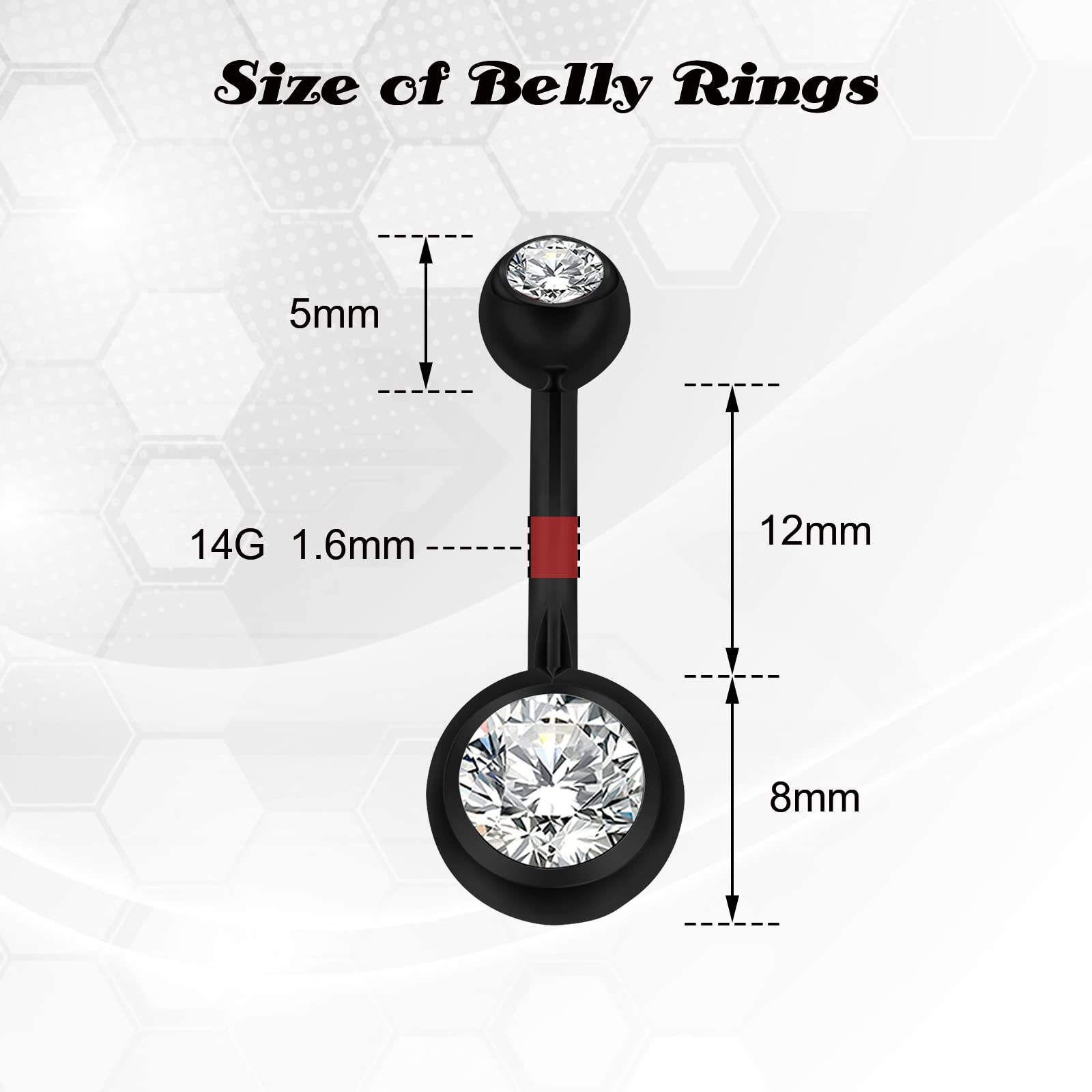 CrazyPiercing 10PCs 316L Surgical Grade Steel Rhinestone Belly Button Navel Ring Bar 23x8mm (Gold)