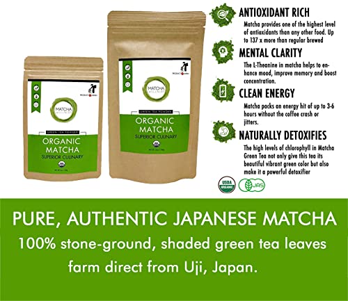 eco heed Organic Japanese Matcha Green Tea Powder - Premium Superior Culinary Grade - Stone Ground No Additives - (3.5oz)