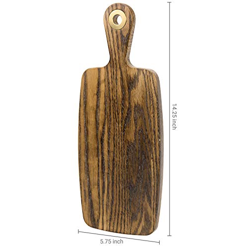 MyGift Rustic Brown Wood Cutting Board, Small Paddle Design Charcuterie Board with Vintage Brass Hanger Ring