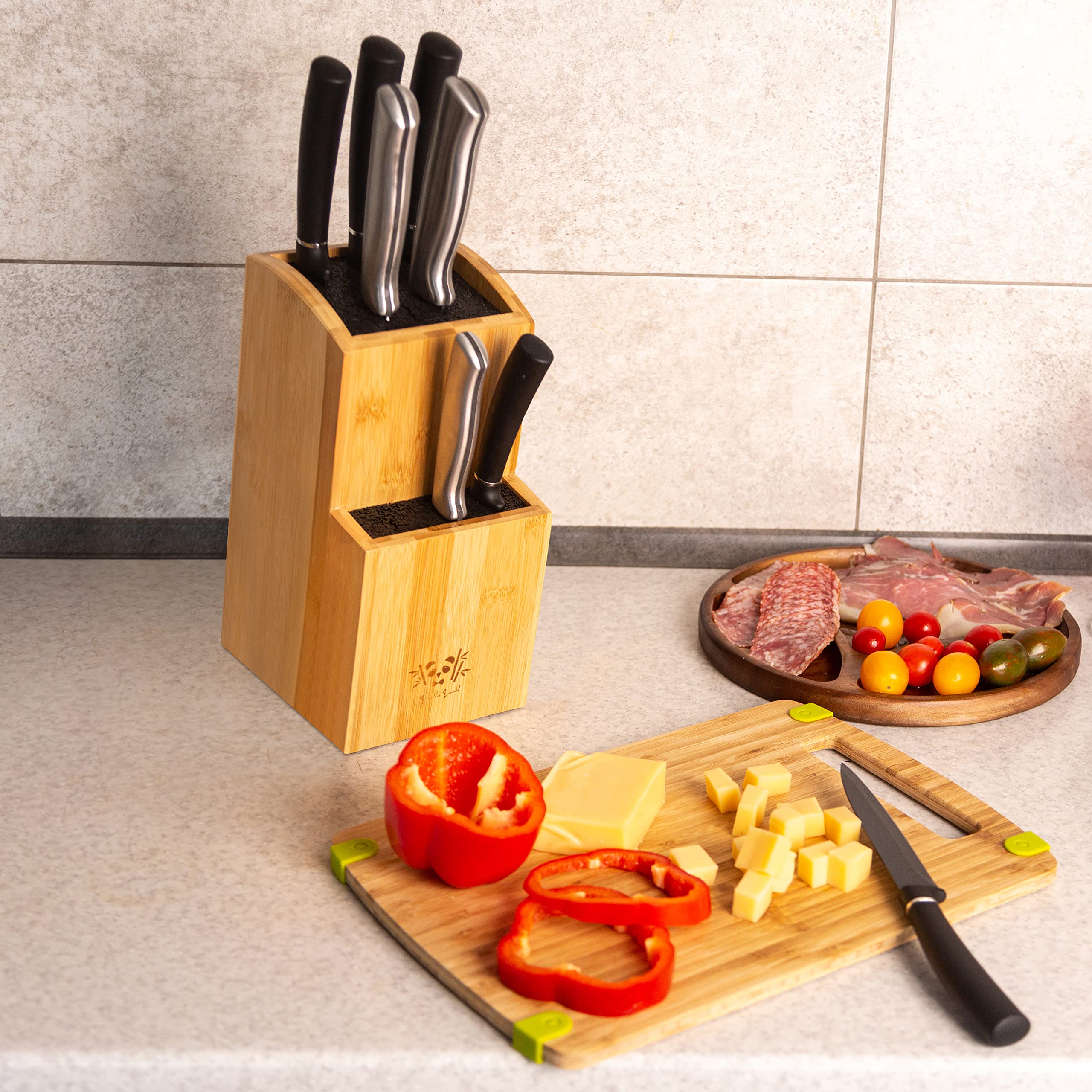 PANDA LAND Bamboo Universal Knife Block Without Knives | Upto 20 Knives Extra Large Capacity Kitchen Knife Organizer | Kitchen Knife Holder for Counter Top Knife Block Set Kitchen Gadgets Utensils