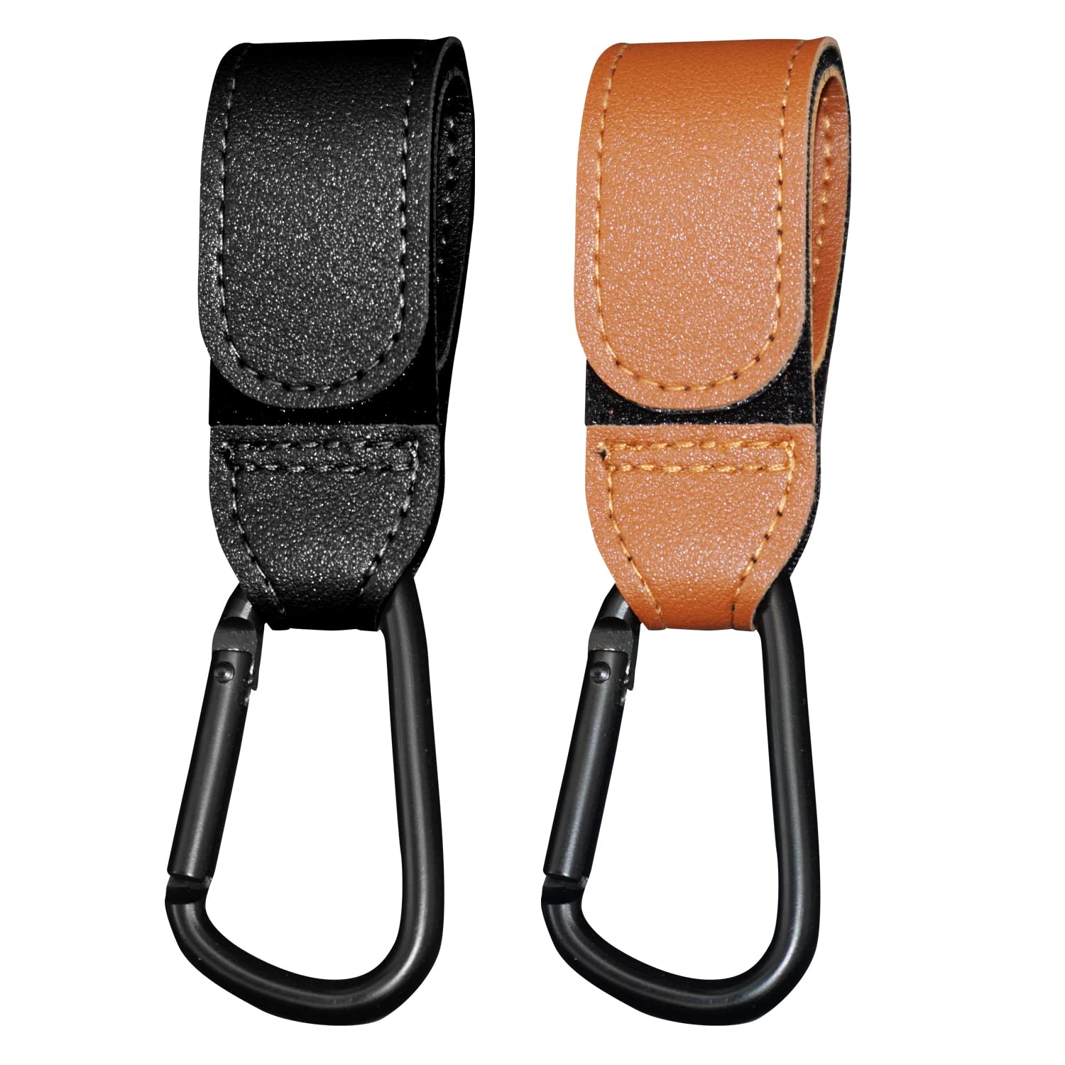 Dream Star Stroller Hook Bag Hook Hanging Diaper Bag Accessories Multi-Purpose Hook Grocery Shopping Bag Premium Vegan Leather Stroller Straps 2-Pack (Black/Brown 2-Pack) (Black)
