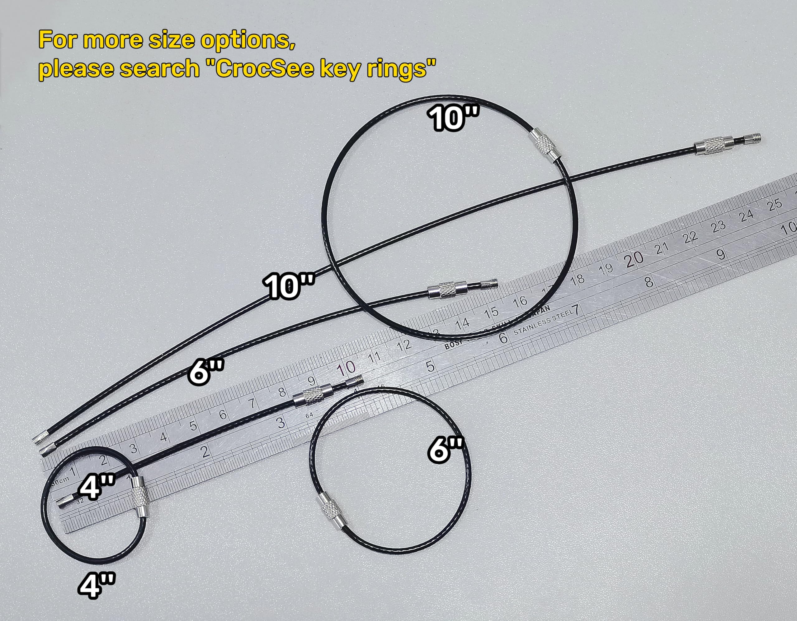 CrocSee 4 Inches Key Rings Stainless Steel Wire Keychains Cable Heavy Duty Luggage Tags Loops Tag Keepers 2mm Twist Barrel (20)