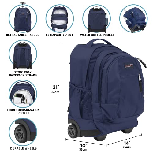 JanSport Driver 8 Rolling Backpack and Computer Bag - Durable Laptop Backpack with Wheels, Tuckaway Straps, 15-inch Laptop Sleeve - Premium Bag Rucksack -Russet Red